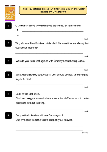 Y6 Reading Comprehension There's a Boy in the Girls' Bathroom SATS ...