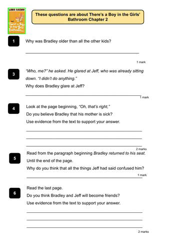 Y6 Reading Comprehension There's a Boy in the Girls' Bathroom SATS ...