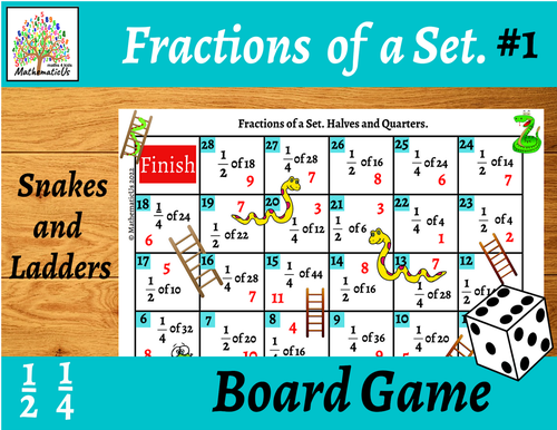 Fractions of a Set #1 Halves and Quarters Snakes and Ladders Board Dice ...