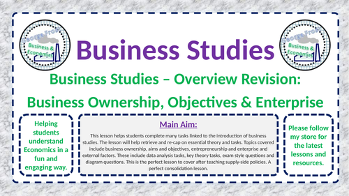 Business Studies – Overview Revision: Business Ownership, Objectives ...