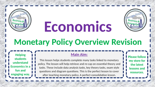 Monetary Policy Overview Revison Lesson - A3 Worksheets | Teaching ...