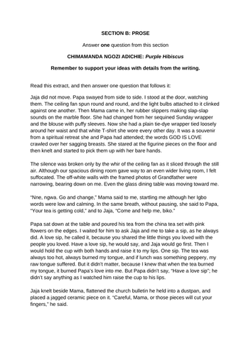 Purple Hibiscus Extract Question Pack | Teaching Resources