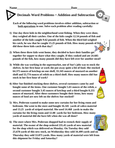 Decimals Word Problems Add and Sub PLUS Decimals Word Search Puzzle (2 ...