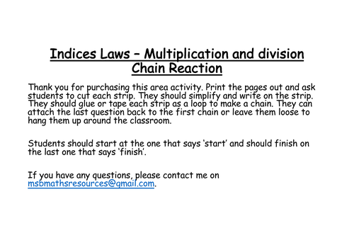 Laws of Indices Paper Chain Activity - INDEX LAWS | Teaching Resources