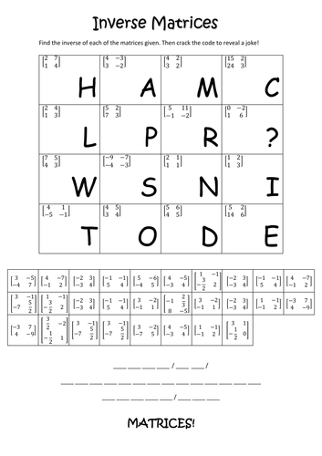 Inverse Matrices Codebreaker Activity | Teaching Resources