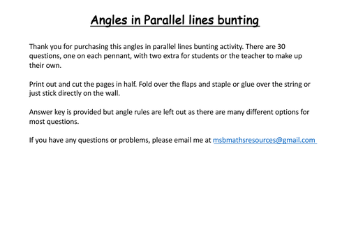 Angles in Parallel Lines Bunting Display Activity | Teaching Resources