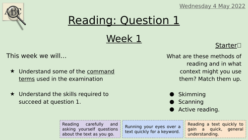 Reading Question 1 (Cambridge IGCSE English First Language) | Teaching ...