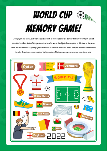FIFA World Cup Football Activity - Game Pack. 10X lesson filler ...
