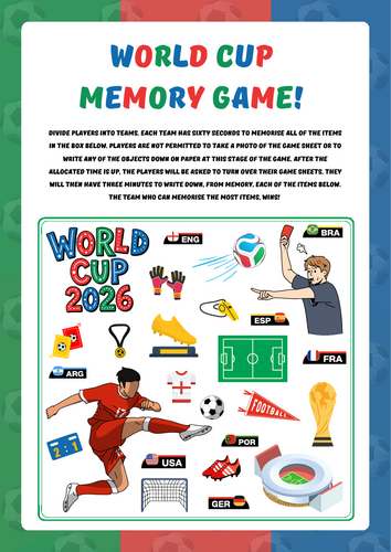 FIFA World Cup Football Activity - Game Pack. 10X lesson filler ...