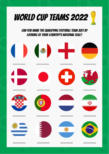 World Cup Football Qualifying Team Flag Quiz 2022 . Game Sheet and ...