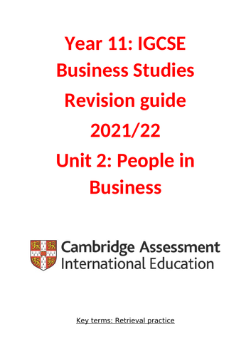 Cambridge IGCSE Business Studies - Revision guides units 1-6 | Teaching ...