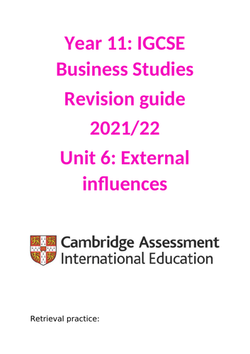 Cambridge IGCSE Business Studies - Revision guides units 1-6 | Teaching ...