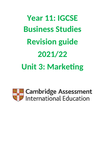 Cambridge IGCSE Business Studies - Revision guides units 1-6 | Teaching ...