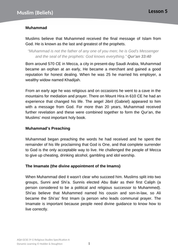 The life of the Prophet Muhammad - AQA - Religious Studies GCSE ...