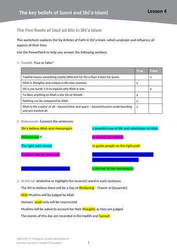 The five roots of Usul as-Din in Shi'a Islam - AQA - Religious Studies ...