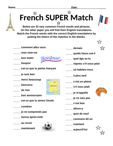 French SUPER Match PLUS French Word Search Puzzle (Both Items ...