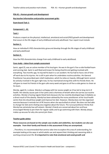 BTEC TECH AWARD 2022 Health and Social Care SAMPLE WORK HSC COMPONENT 1 ...