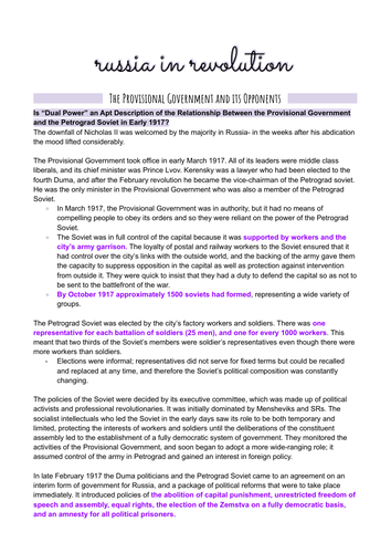 Russia in Revolution 1894-1924 Theme 3: The Provisional Government and ...