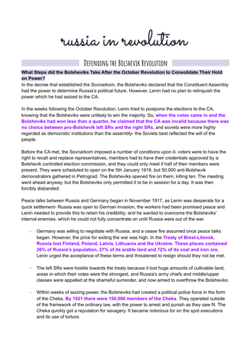 Russia in Revolution 1894-1924 Theme 4: Defending the Bolshevik ...