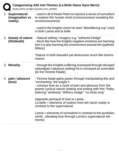 Flashcards for Keats Poetry -"Eve of St Agnes" + La Belle Dams sans ...