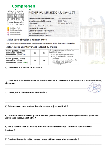 [French A1 A2 written comprehension] Sortie au musée (trip to the ...