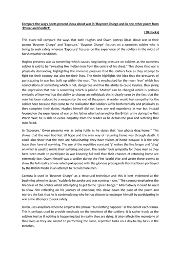 Compare the ways poets present ideas about war in Bayonet Charge ...