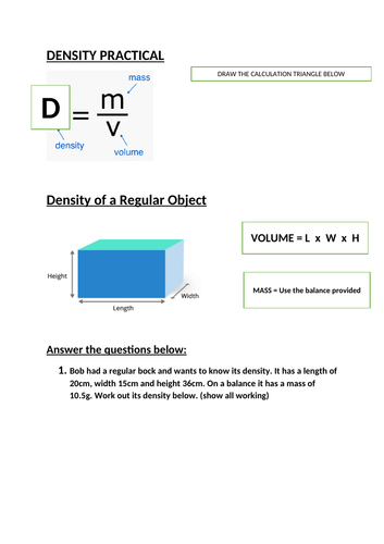How to calculate density - Worksheet and PP | Teaching Resources