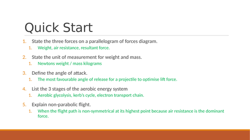 OCR A Level PE - Fluid Mechanics and Projectile Motion | Teaching Resources