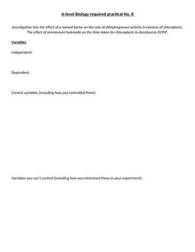 A Level Biology Required Practical 8 booklet | Teaching Resources