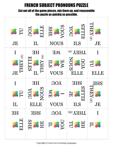 French Subject Pronouns Puzzle Activity | Teaching Resources