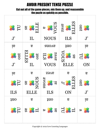 French Verb Avoir Puzzle Activity - Present Tense Conjugation ...