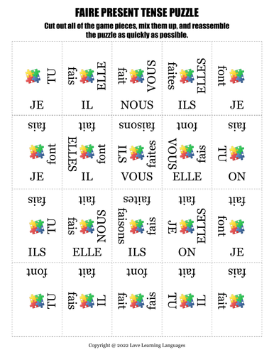 French Verb Faire Puzzle Activity - Present Tense Conjugation ...