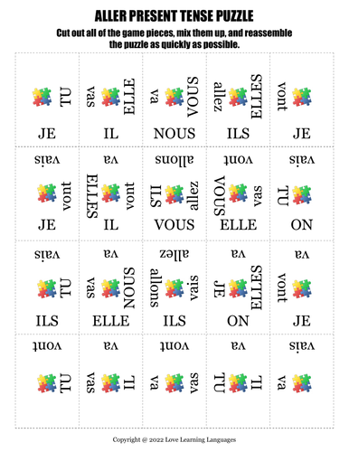 French Verb Aller Puzzle Activity - Present Tense Conjugation ...