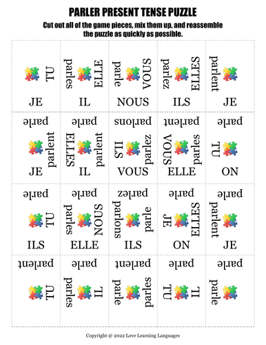 French Verb Parler Puzzle Activity - Present Tense Conjugation ...