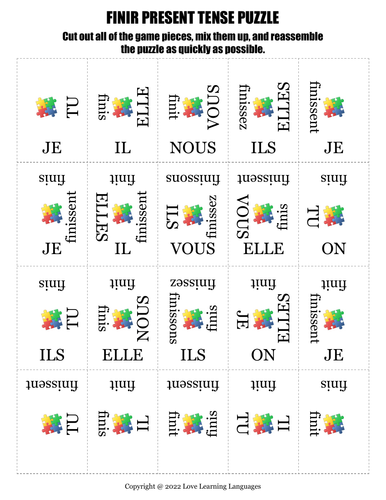 French Verb Finir Puzzle Activity - Present Tense Conjugation ...