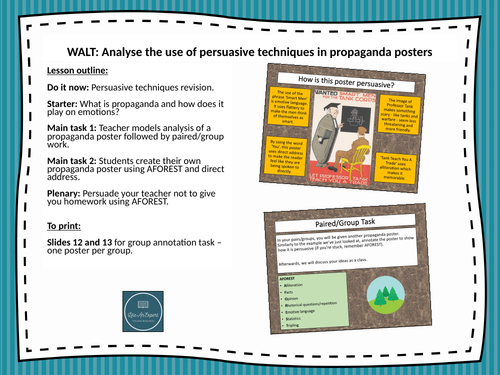 WW1 Propaganda Poster Analysis Lesson | Teaching Resources