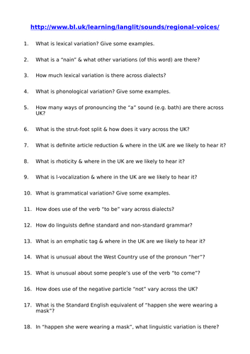 OCR A Level English Language: LANGUAGE VARIATION | Teaching Resources