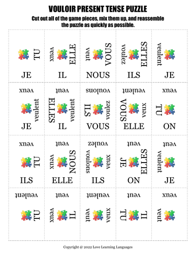 French Verb Vouloir Puzzle Activity - Present Tense Conjugation ...