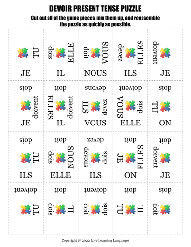 French Verb Devoir Puzzle Activity - Present Tense Conjugation ...