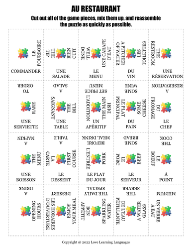 French Restaurant Puzzle Activity | Teaching Resources
