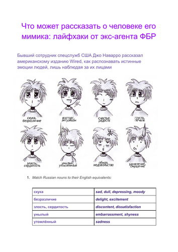 Emotions and Facial expressions in Russian. Vocabulary and exercises ...