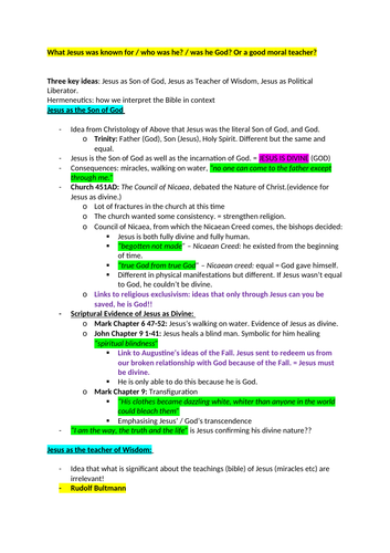 The Person of Jesus OCR Religious Studies Revision Notes | Teaching ...