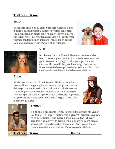 Tutto su di me Lettura en Italiano: All About Me Italian Reading ...