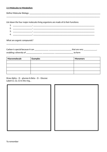 IB Biology Topic 2 Molecular Biology & Topic 8 Metabolism, Respiration ...