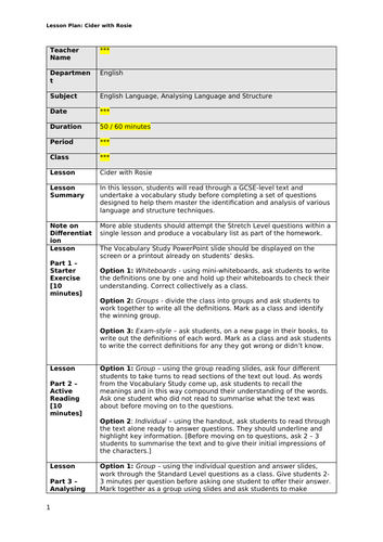 English Lesson - Analysing Language and Structure (003) | Teaching ...