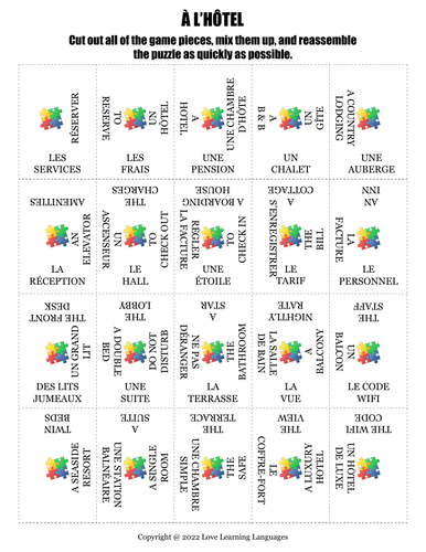 French Hotel Vocabulary Puzzle Activity | Teaching Resources