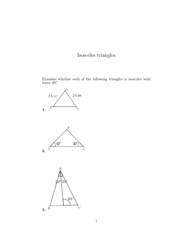 Isosceles triangles worksheet (with solutions) | Teaching Resources