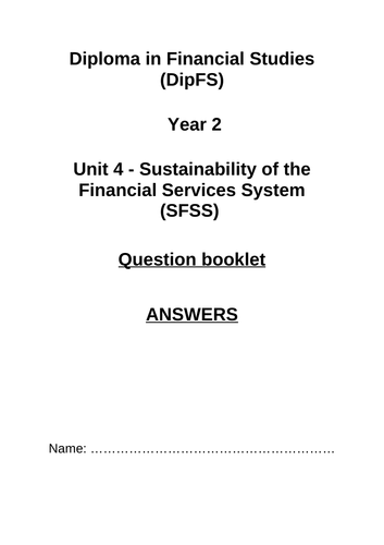 LIBF DipFS Financial Studies Unit 4 (SFSS) Assessment Booklet + Answers | Teaching Resources