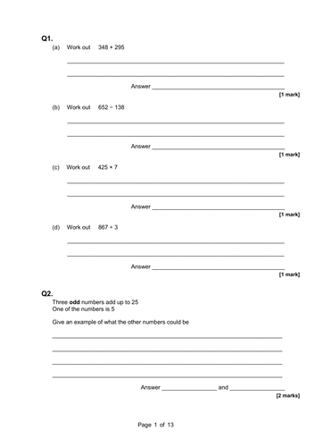 Year 7 Maths Progress Assessment Questions | Teaching Resources