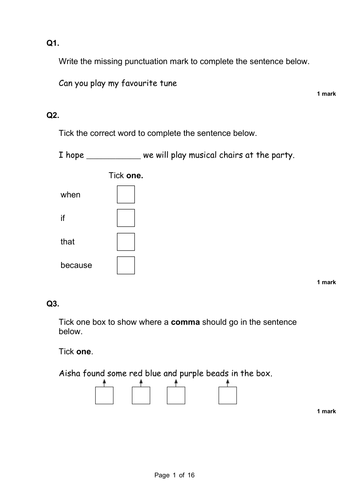 Y6 SPAG Practise Exam Questions | Teaching Resources